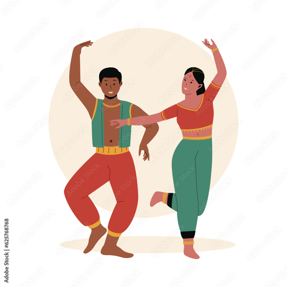 Indian couple performing traditional dance illustration set ...