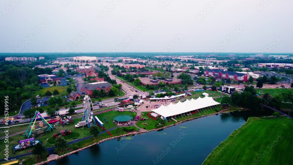 Carnival setup in Vernon Hills, Illinois, USA. Ferris Wheel- Carousell ...