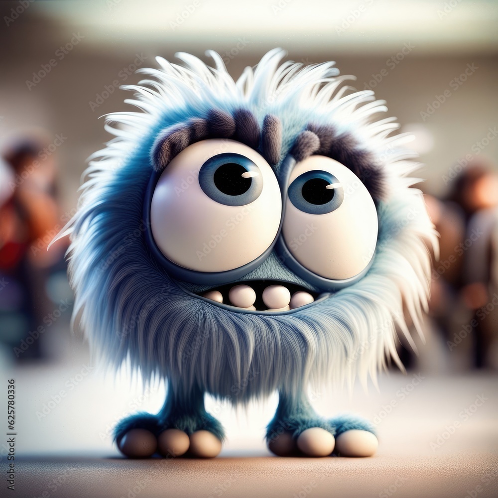 Blue furry monster with two large eyes and a big nose on white ...