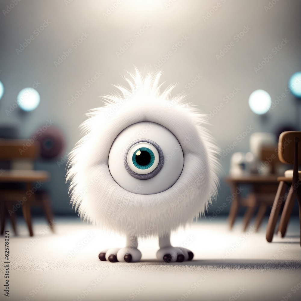 Blue furry monster with two large eyes and a big nose on white ...