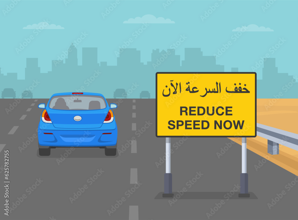 Safe driving tips and traffic regulation rules. Sign board indicating ...
