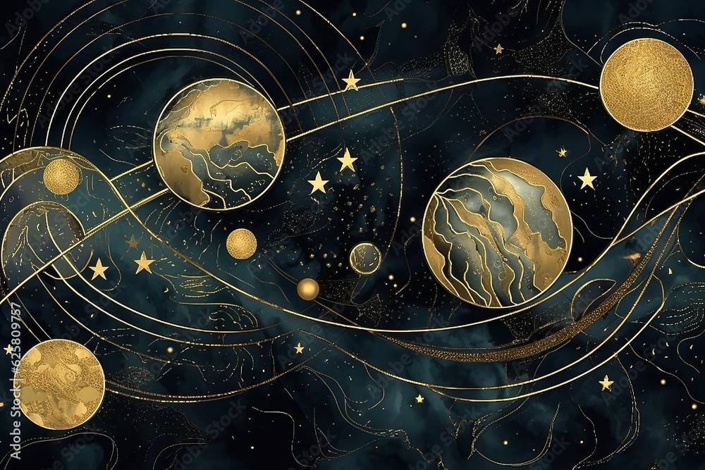 abstract cosmic background with gold metallic foil and marbled textures ...