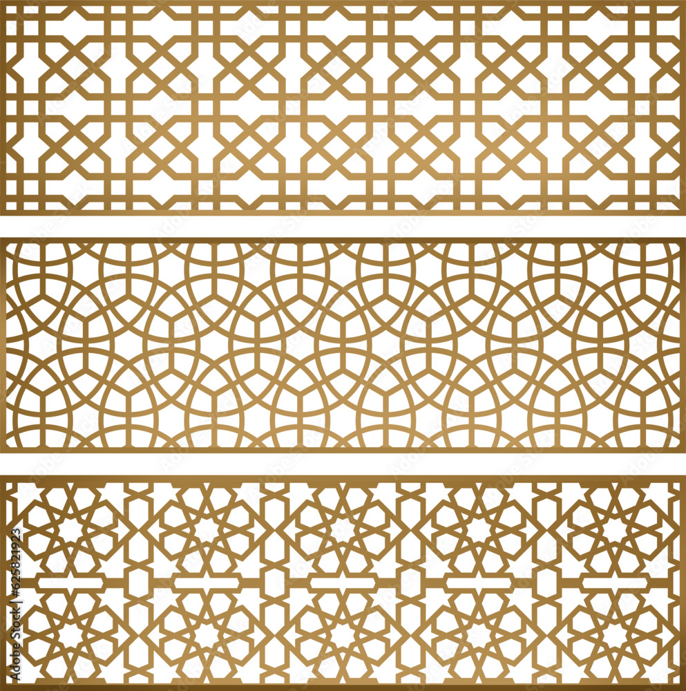 Mashrabiya Design, Arabic Golden Vector Pattern, Arabesque Background ...