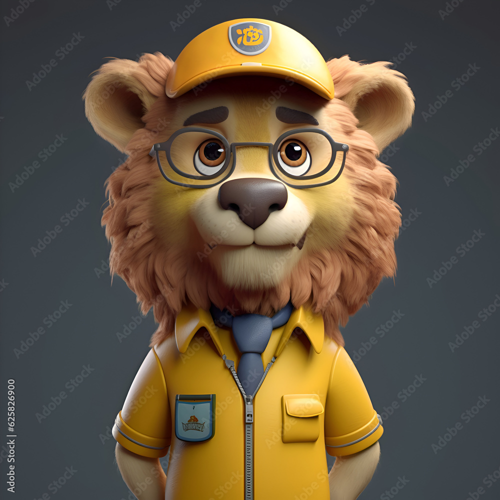 Cartoon lion wearing a police cap and glasses. 3d rendering Stock ...
