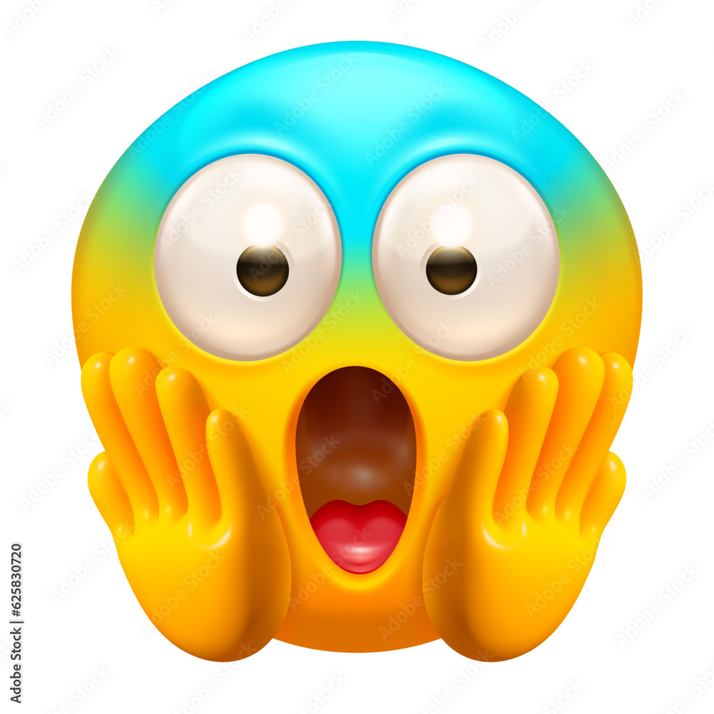 Screaming in fear emoji. Horror and fright emoticon. Yellow face with ...