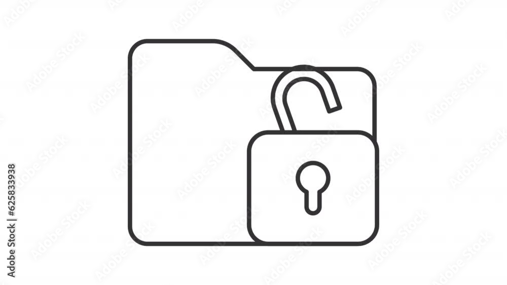 Data encryption line animation. Padlock opening over file folder ...
