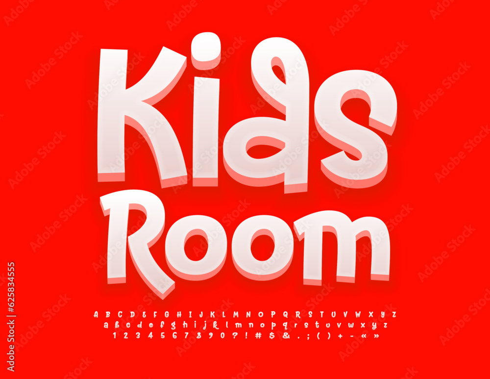 Vector playful Emblem Kids Room. Funny White Font for Children. Handwritten 3D Alphabet Letters ...