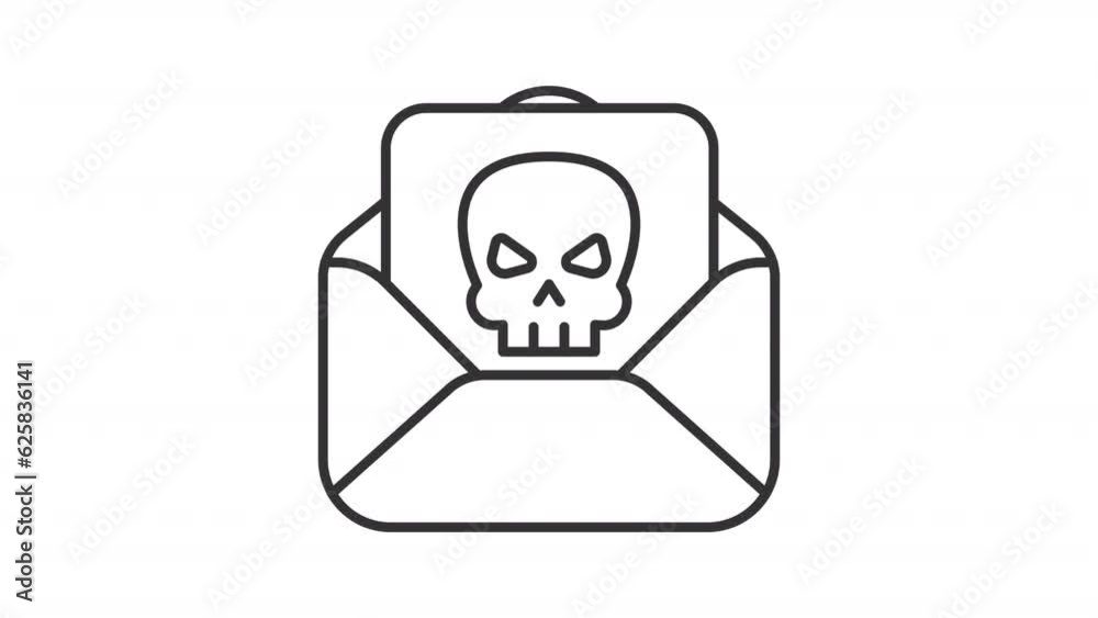Email phishing line animation. Letter with skull appearing from ...