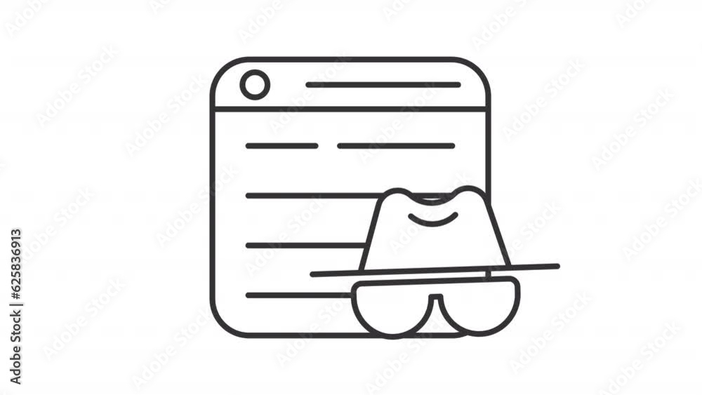 Incognito mode line animation. Browser window and disguise mask ...