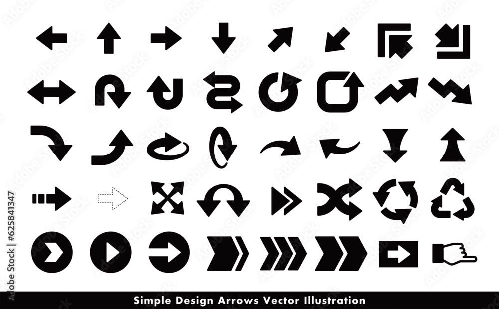 シンプルでクールな矢印・方向指示記号のアローベクターアイコンイメージセット_黒色背景透過 Векторный объект Stock ...