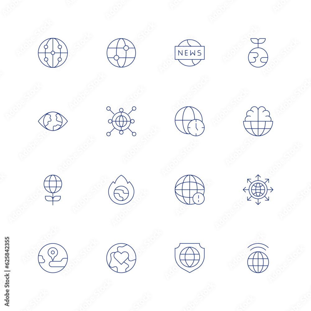 Global line icon set on transparent background with editable stroke ...