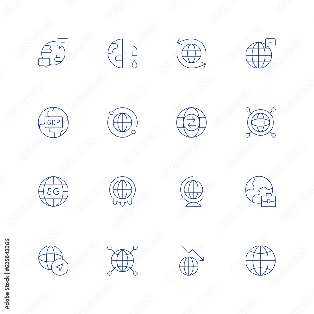 Global line icon set on transparent background with editable stroke ...