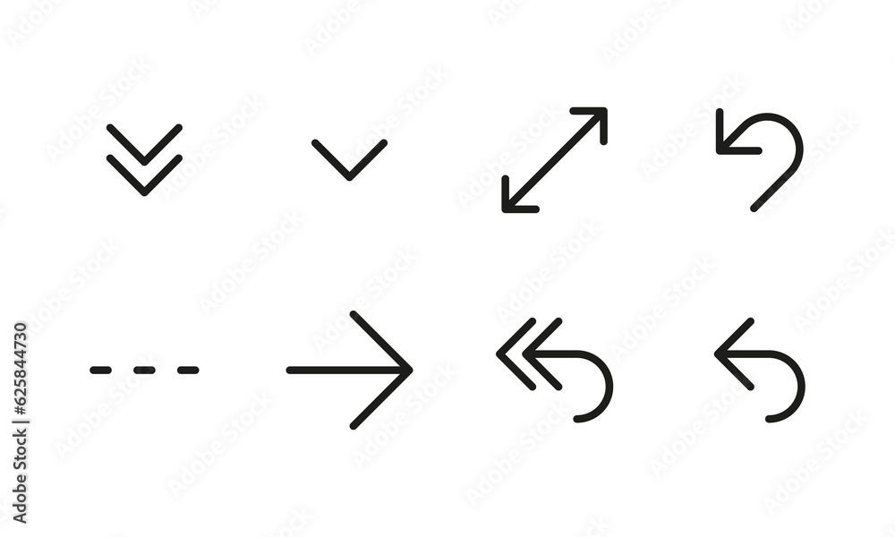 Arrows vector icons set black outline. Drop down menu, to the right ...