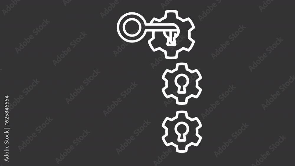 Break down problem white animation. Key putting inside three locks line ...