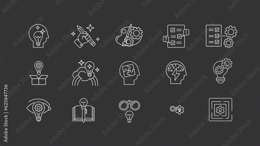 Creative thinking animation library. Idea generation animated white ...