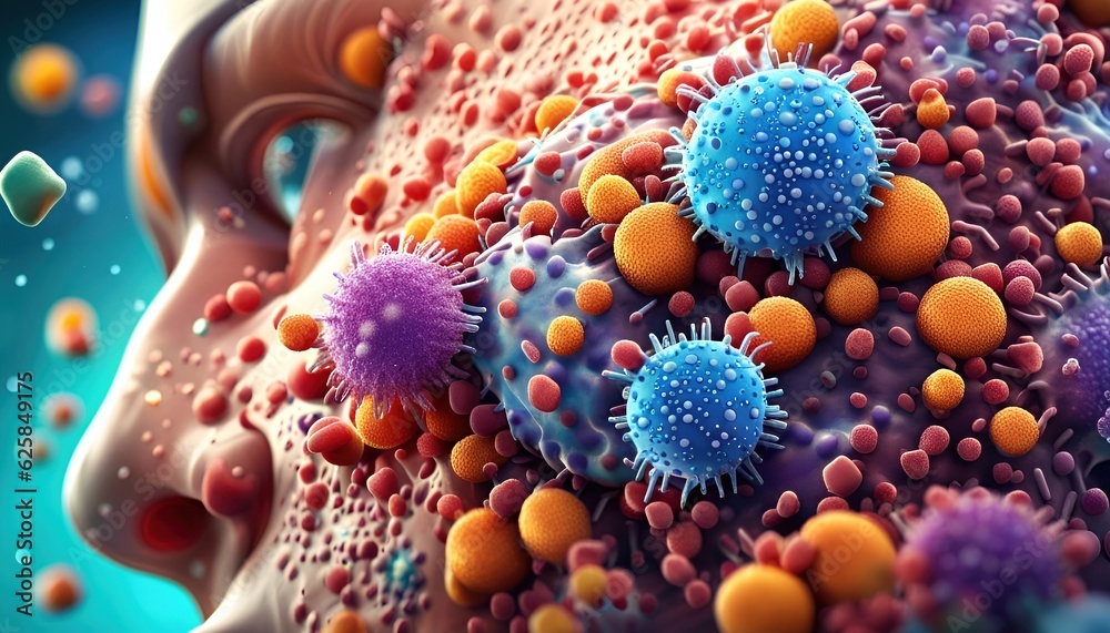 Human skin flora showing microorganisms, pathogens and bacteria which ...