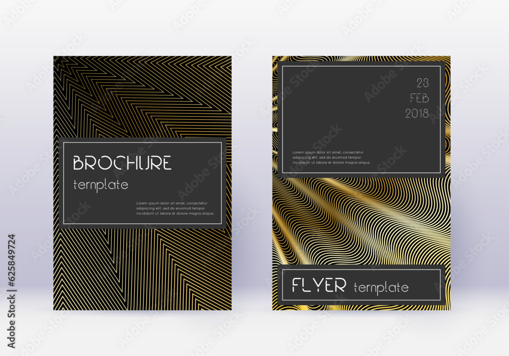 Black cover design template set. Gold abstract lines on black ...