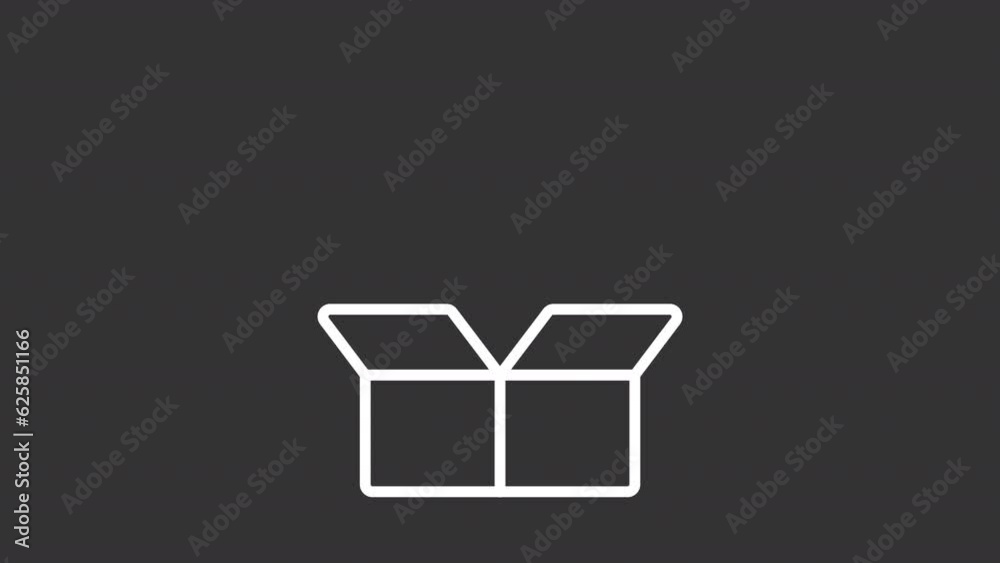 Product management white animation. Rotating gear flying out from box ...