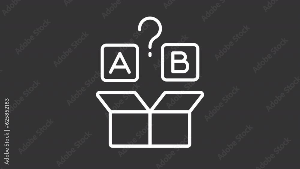 Product testing white line animation. A and B variants above paper box ...