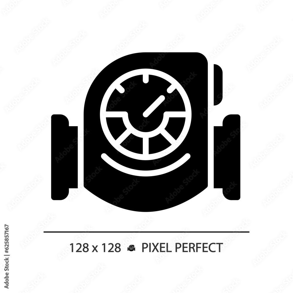 Pressure gauge black glyph icon. Industrial application. Pressure ...