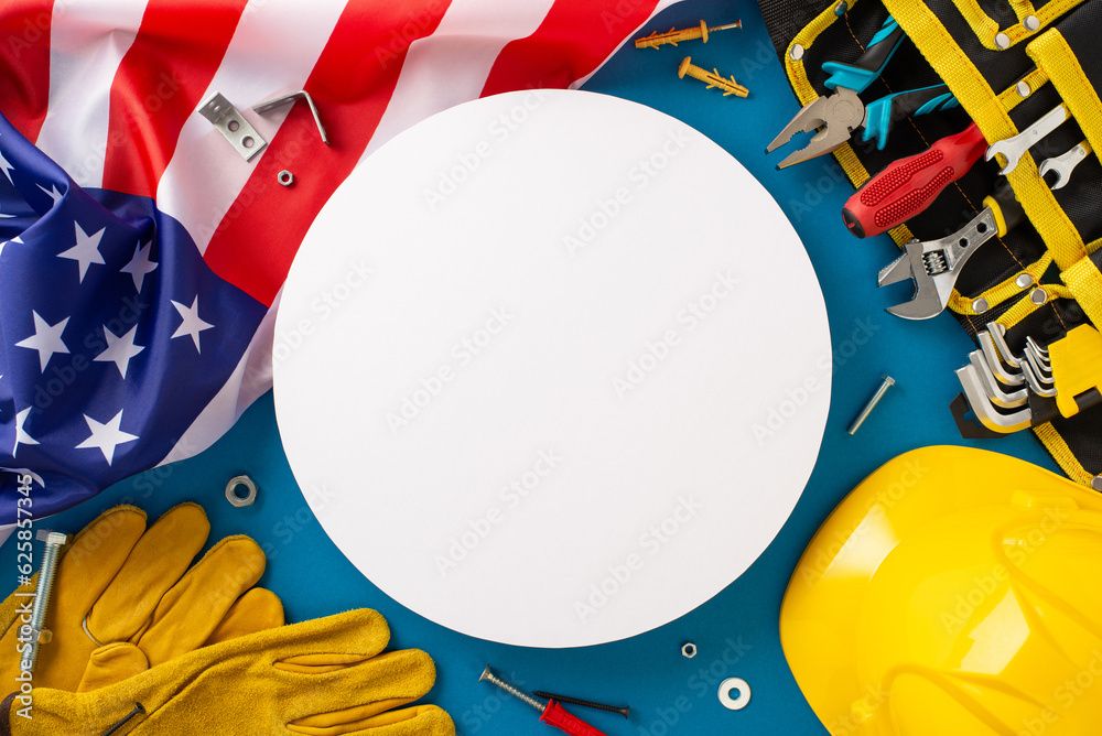 Labor Day tribute to construction workers: overhead composition ...