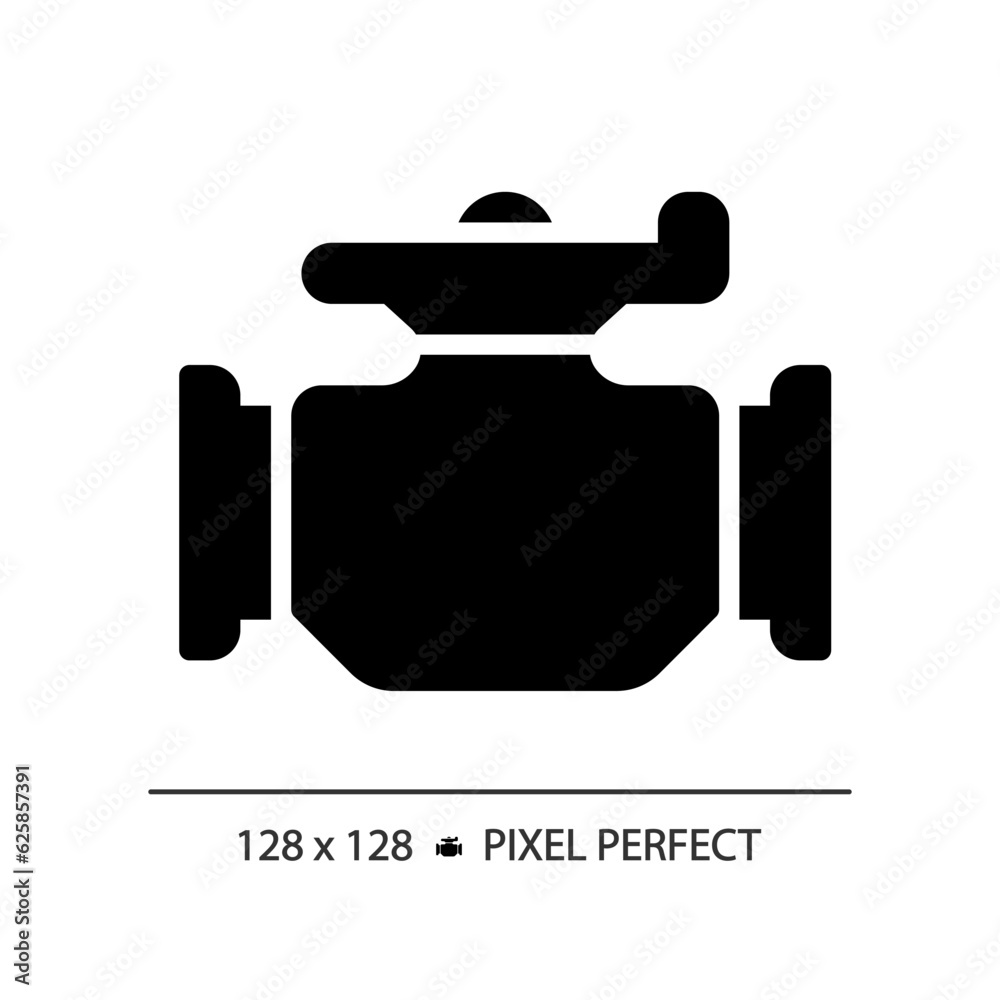 Pipeline valve black glyph icon. Piping system. Flow control. Natural ...