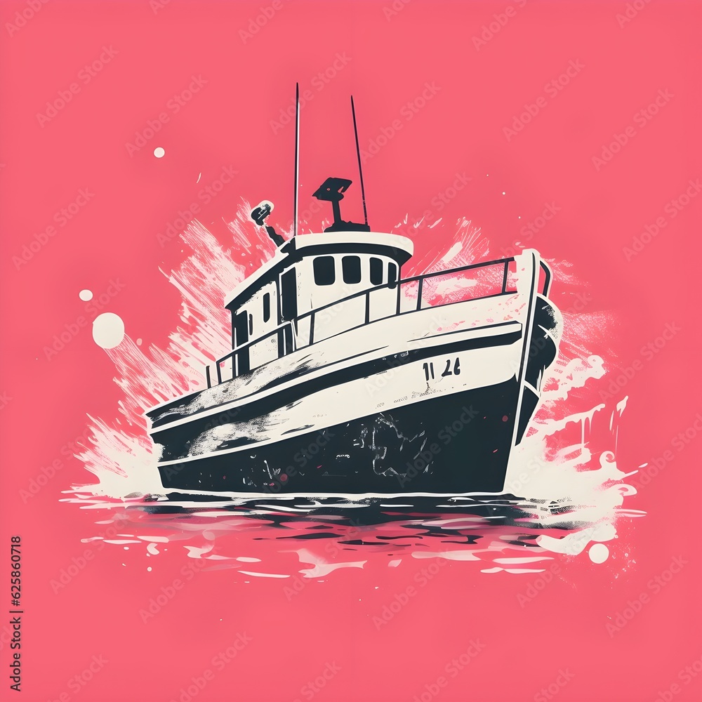 ship in the sea spray painted stamp logo of a boat, make it look ...