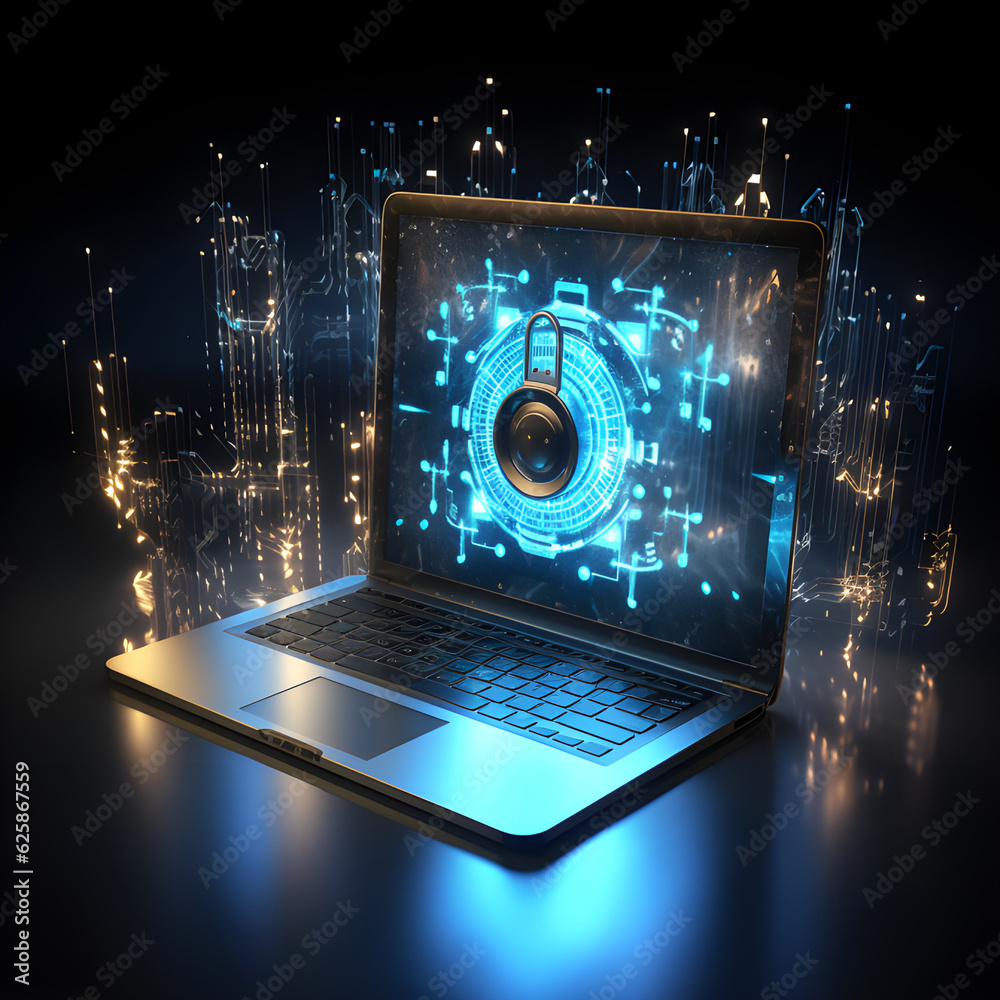 Photo & Art Print Laptop Cyber Security AI Hacker, Pad