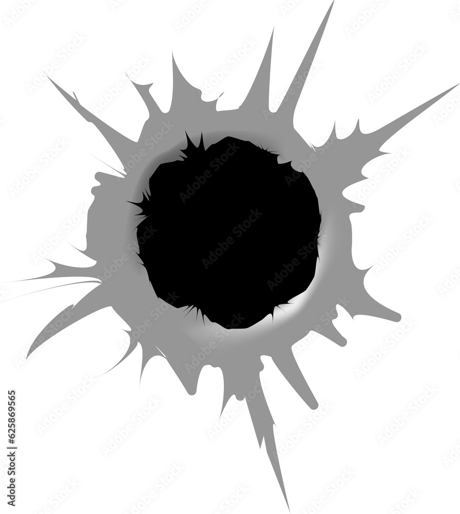 Ragged hole in metal from bullets. Bullet hole. Realistic metal bullet ...