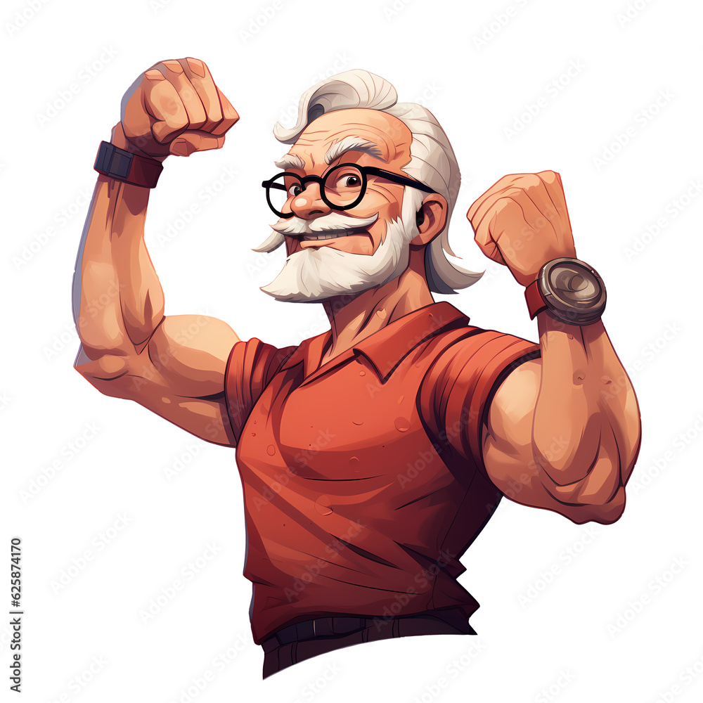 Cute Grandpa Bodybuilder Illustration Stock Illustration | Adobe Stock