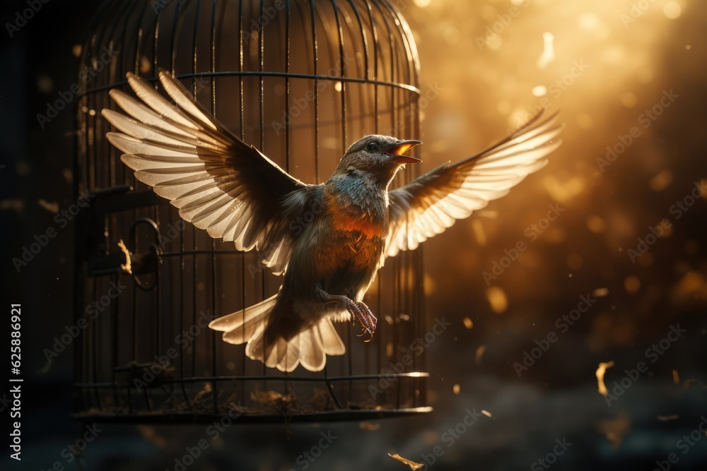Bird Breaking Free from a Cage - Liberation and Freedom Stock Photo ...