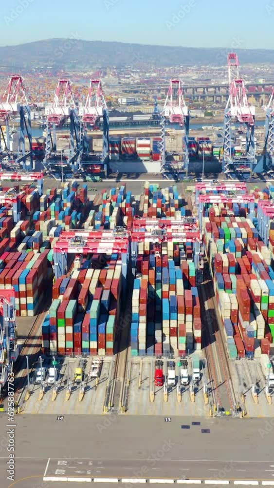 Container terminal port aerial topdown. Aerial top view footage of ...