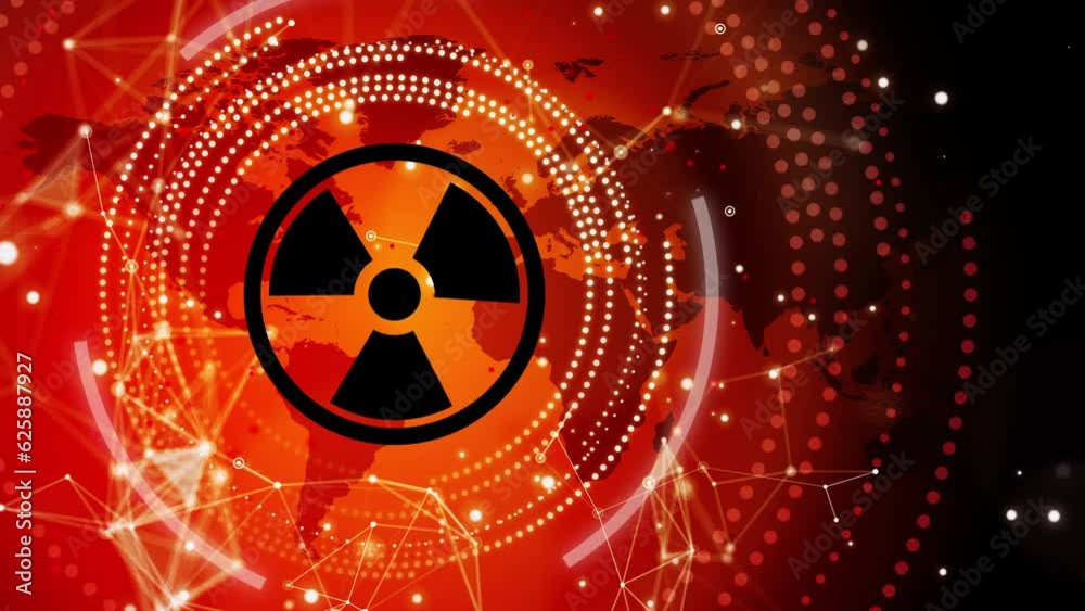 Looped animation of nuclear danger icon on yellow hot background ...