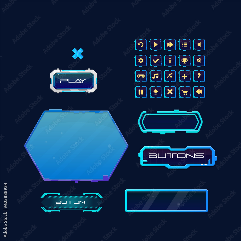 Set Different Buttons Hud Futuristic Sci Fi Text Frame Window Hexagon ...