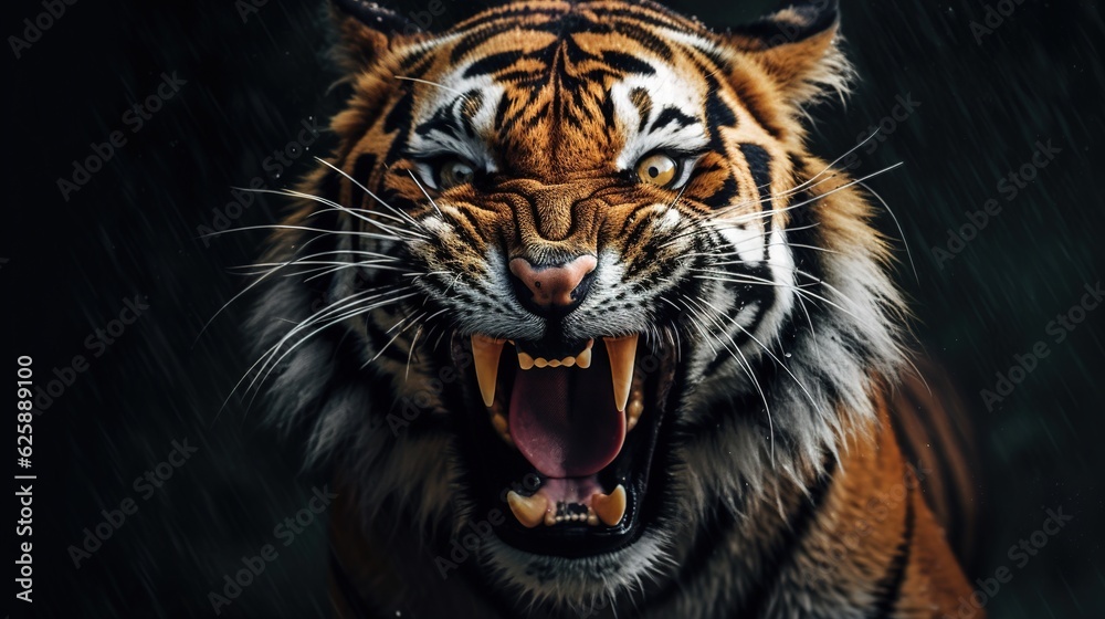 Furious tiger growling and sprinting aggressively, wildlife, action ...