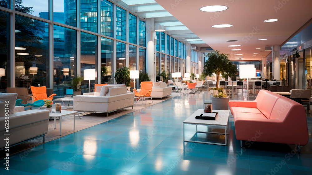 Detailed interior shots of a modern hospital lobby, showcasing the ...