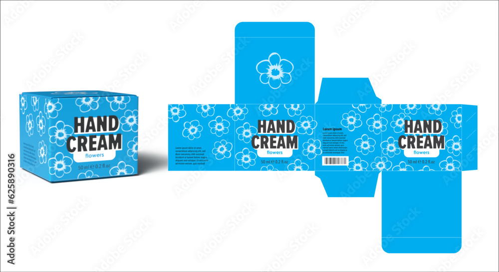 Nice hand cream blue package design with Flowers flavor, in a small ...