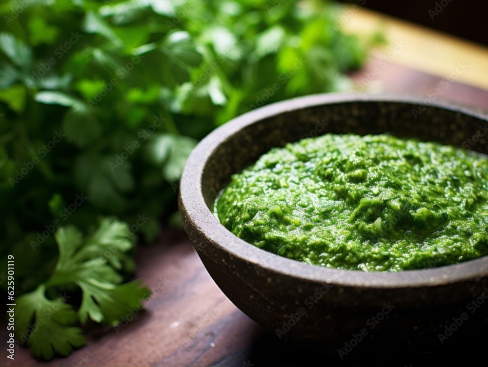 Salsa Verde displaying its bright green color and chunky texture, with ...