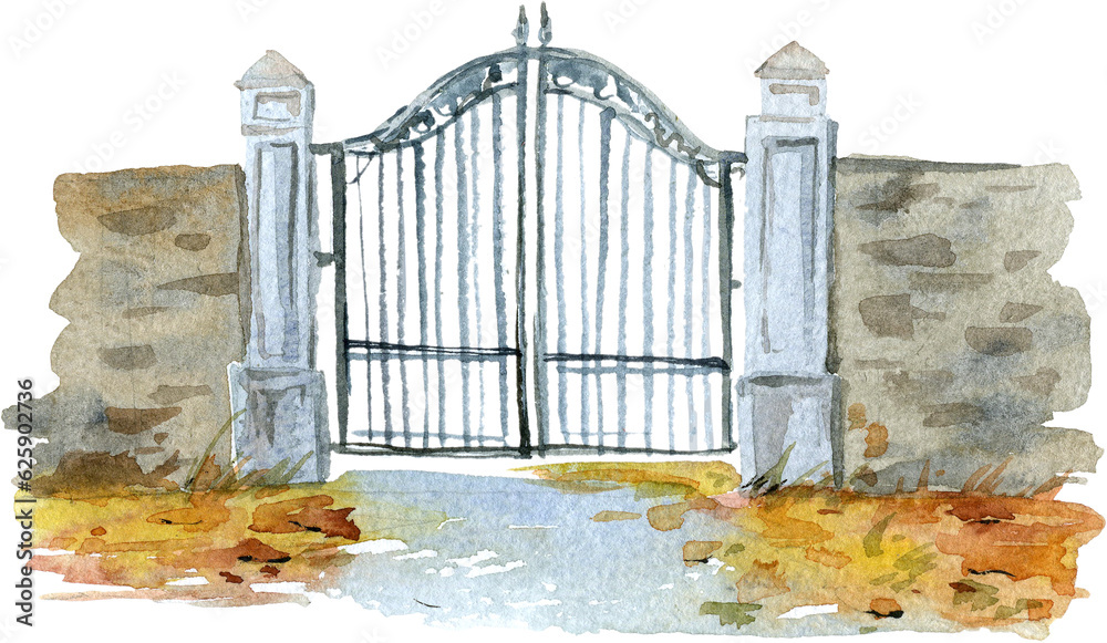 Watercolor old gate, PNG with transparent background Stock Illustration ...