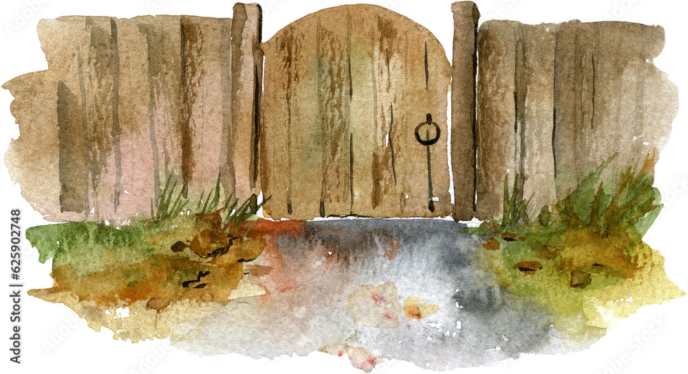 Watercolor old gate, PNG with transparent background Stock Illustration ...
