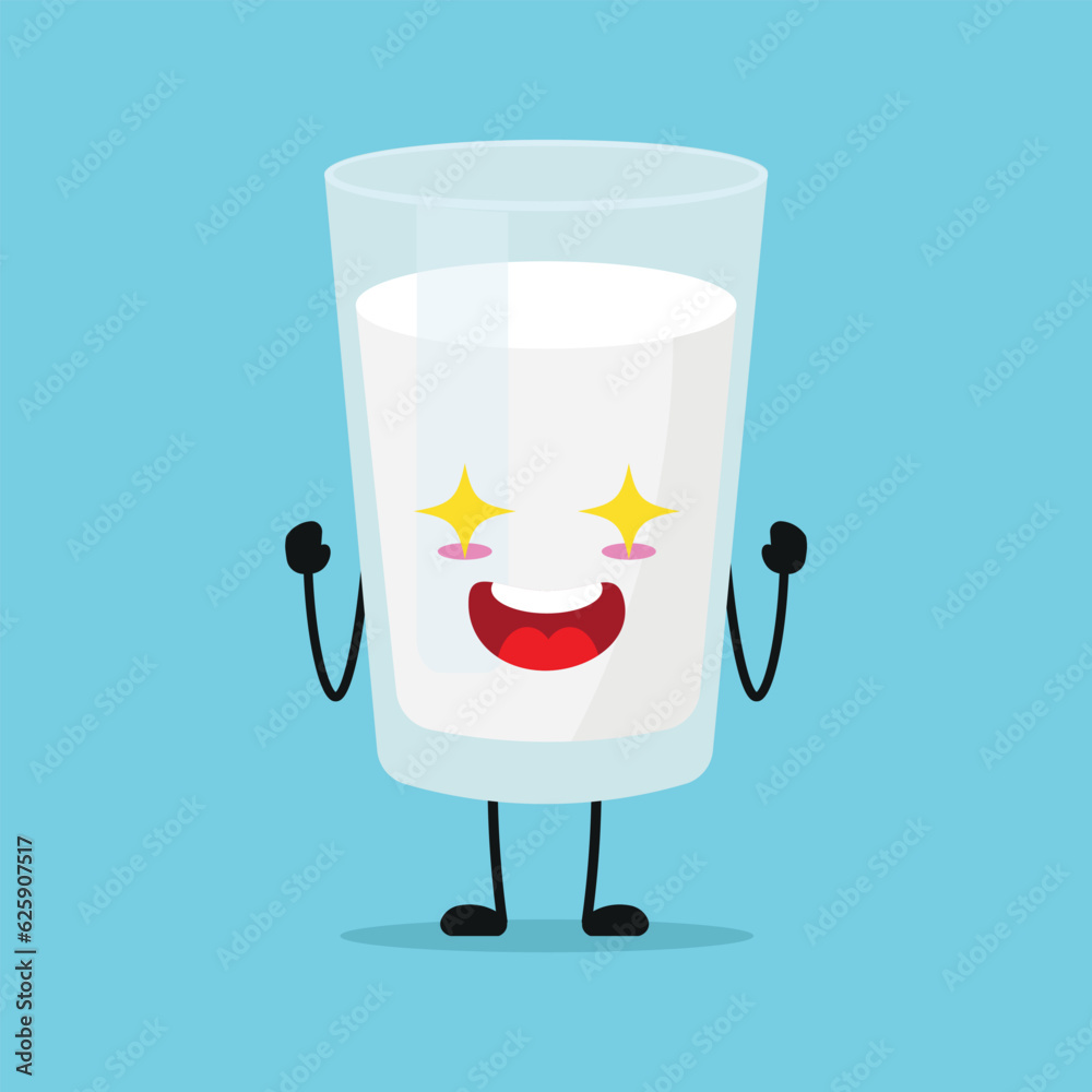 Cute excited milk glass character. Funny electrifying milk cartoon ...