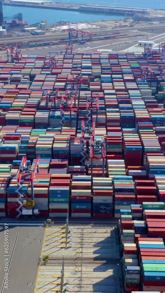 Container terminal port aerial topdown. Aerial top view footage of ...