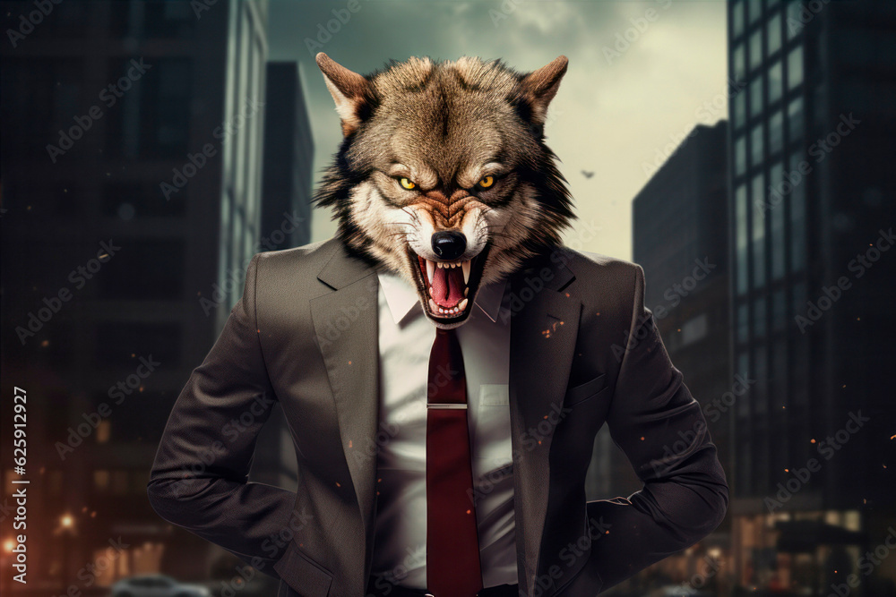 angry businessman wolf, Portrait of a wolf in a stylish business suit ...