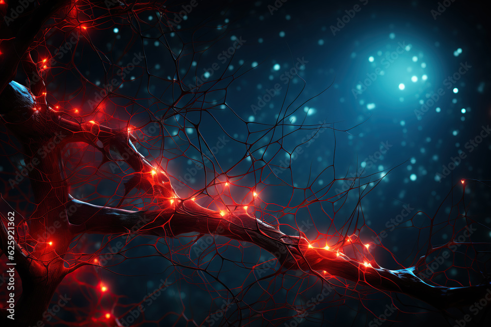 Human nervous system background in blur red color, generative ai Stock ...