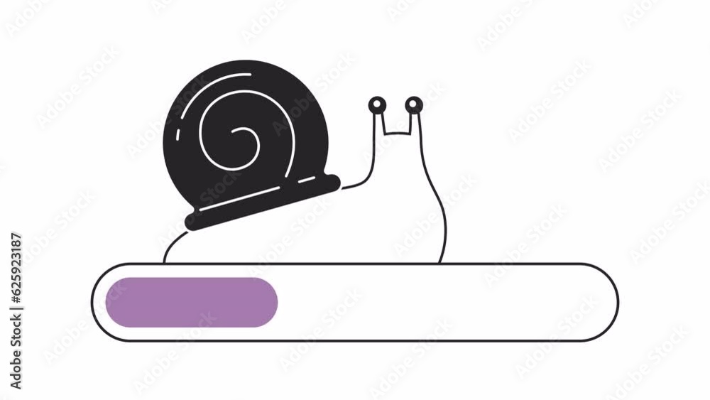 Slow snail crawling black and white loading bar animation. Schnecke ...