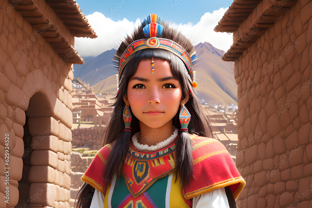 Little girl of the Inca Empire. Generative AI Stock Illustration ...