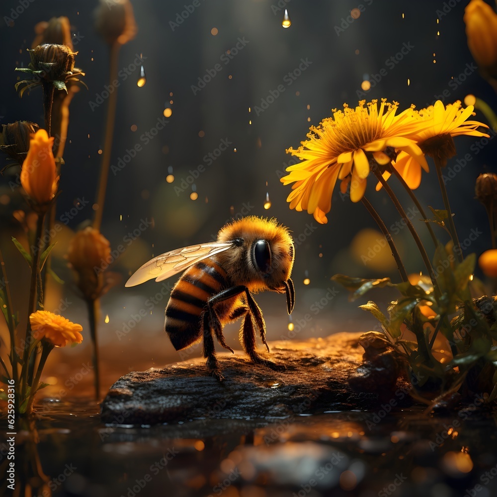 Yearning for Nectar: A Bee's Sorrowful Quest for a Flower Stock ...