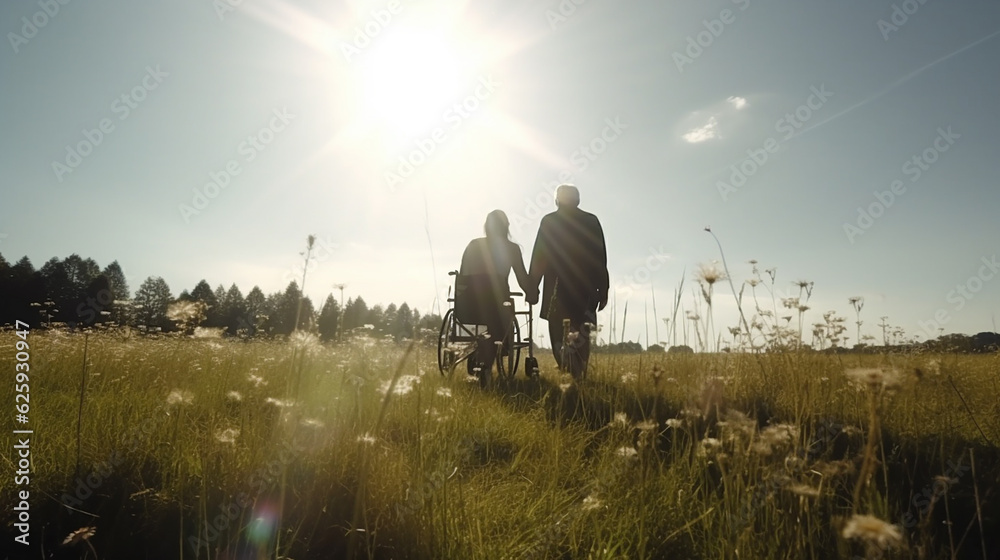Silhouette Disabled handicapped young man in wheelchair raised hands ...