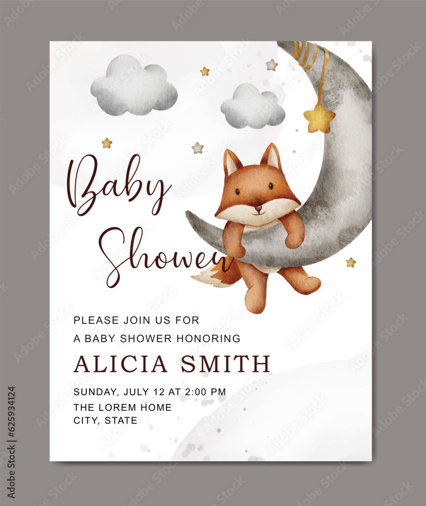 Baby shower invitation card watercolor background template Stock Vector ...