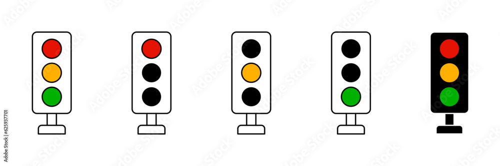 Traffic light icon set. Stoplight sign. Traffic control icon collection ...